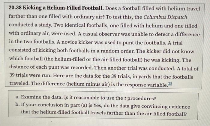 Solved 20.38 Kicking a Helium-Filled Football. Does a | Chegg.com