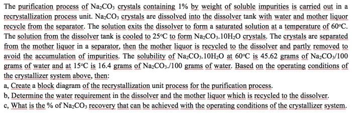 The purification process of Na2CO3 crystals | Chegg.com