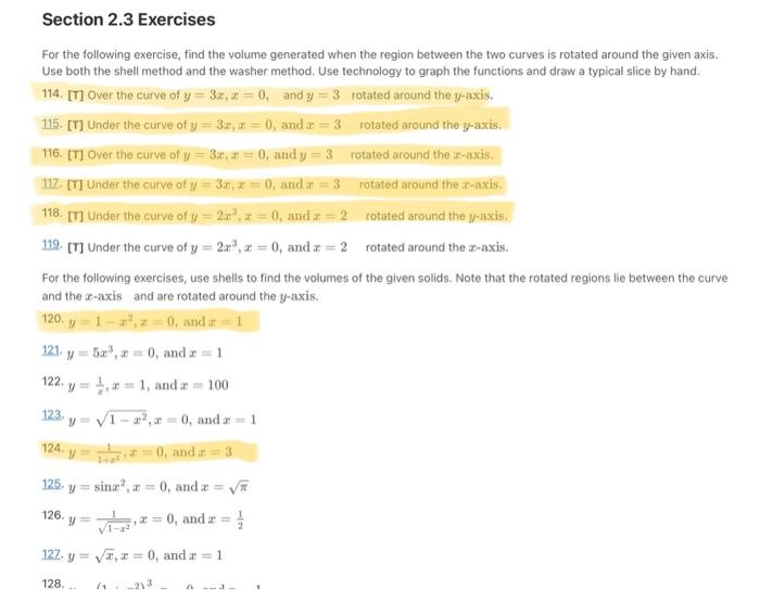 Solved For the following exercise, find the volume generated | Chegg.com