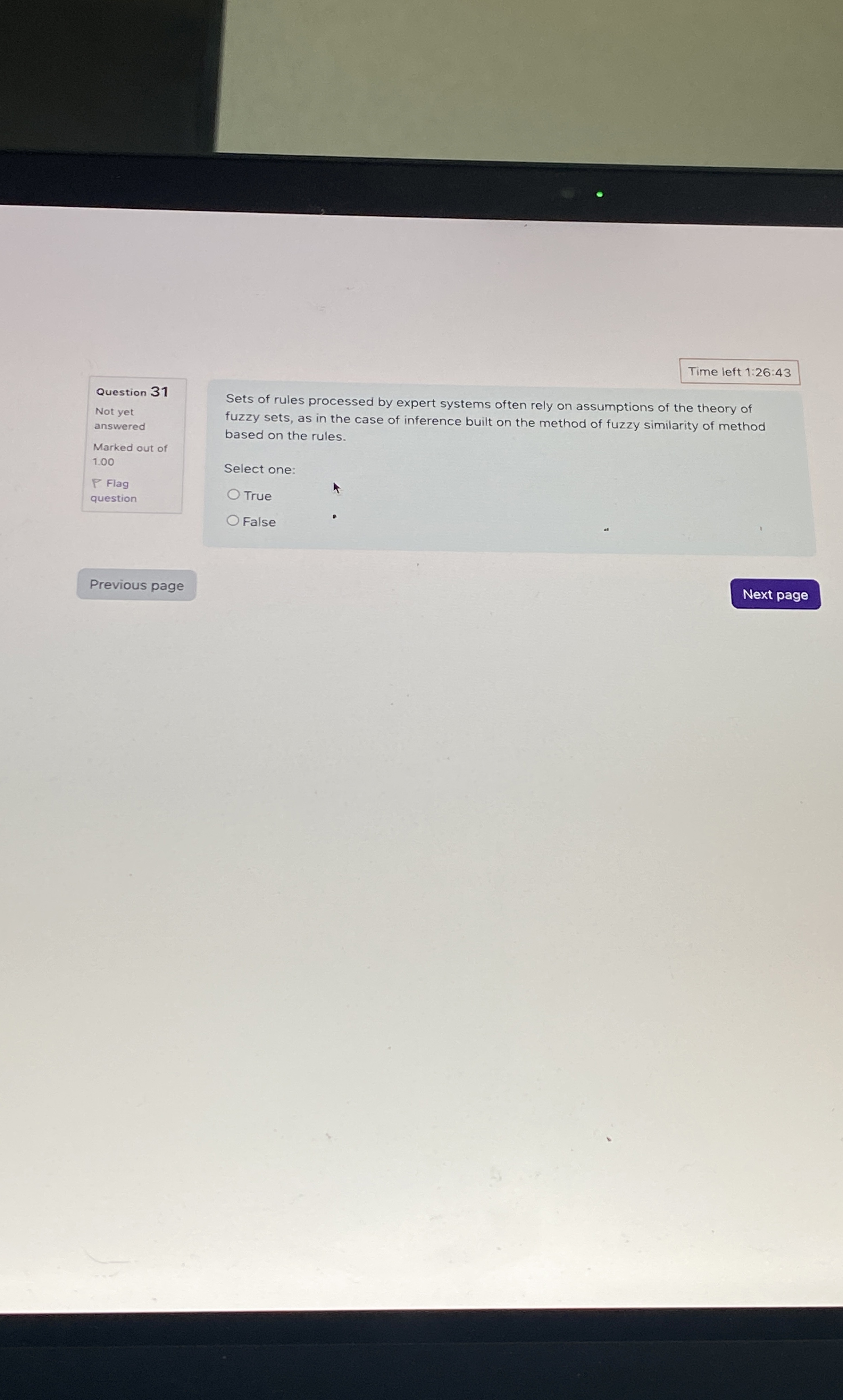 Solved Time left 1:26:43Question 31Not yetansweredMarked out | Chegg.com