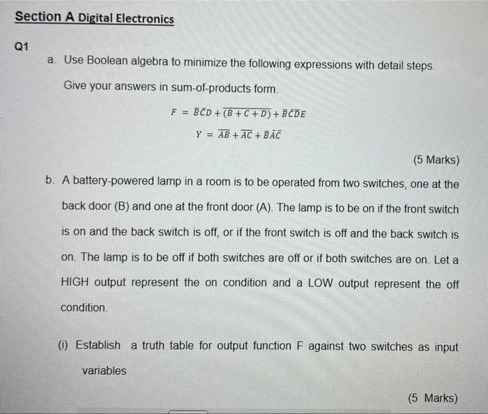 Solved a. Use Boolean algebra to minimize the following | Chegg.com