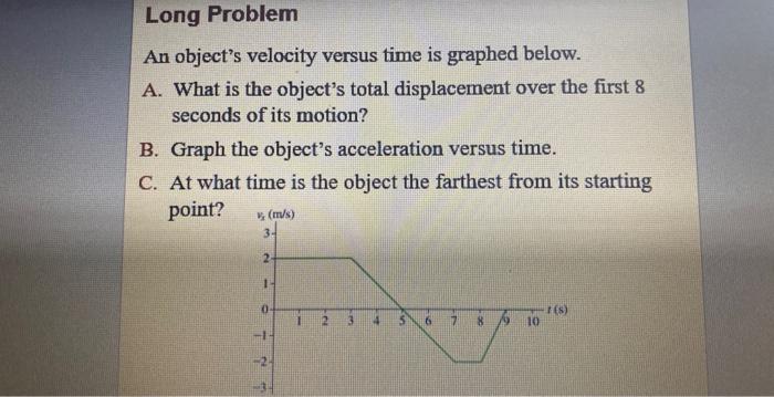 Solved Long Problem An object's velocity versus time is | Chegg.com