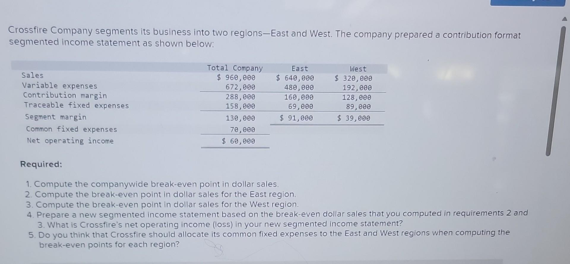 Solved Crossfire Company segments its business into two | Chegg.com