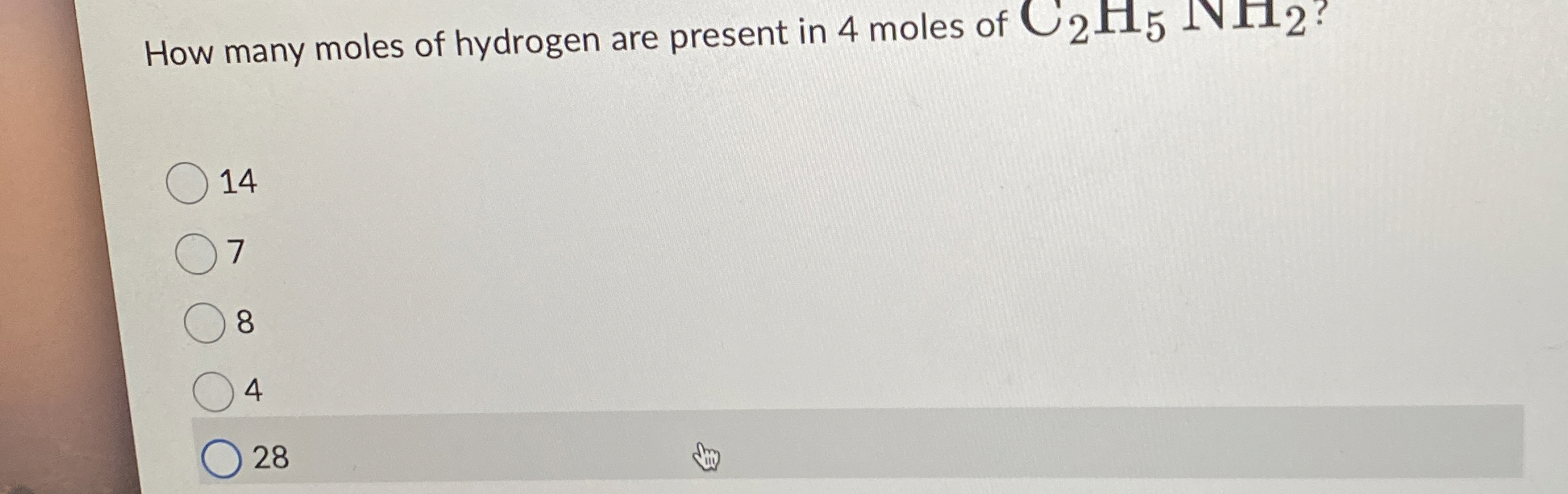 Solved How many moles of hydrogen are present in 4 ﻿moles of | Chegg.com