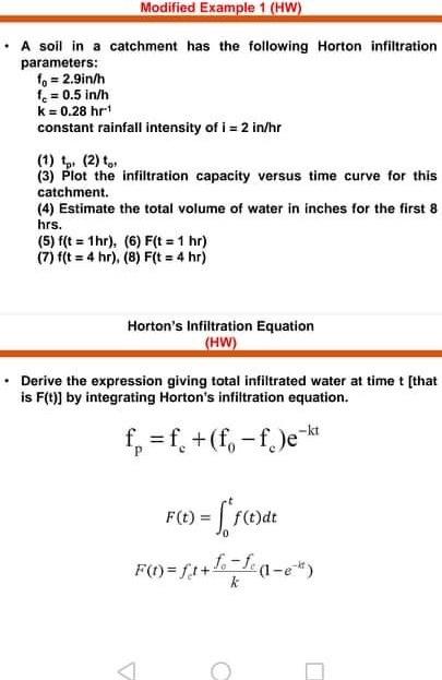 Solved Modified Example 1 (HW) A soil in a catchment has the | Chegg.com