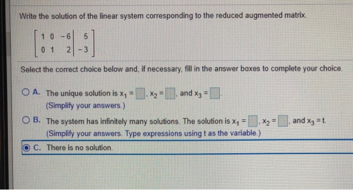 Solved Write the solution of the linear system corresponding | Chegg.com