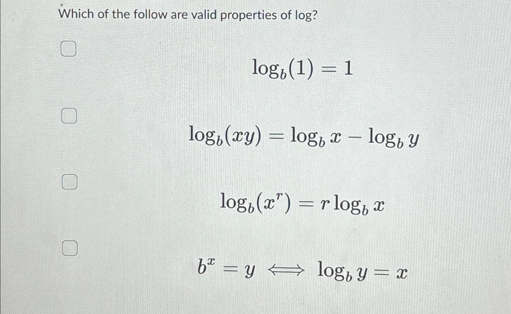 Solved Which of the follow are valid properties of | Chegg.com