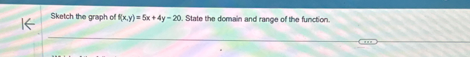 Solved Sketch the graph of f(x,y)=5x+4y-20. ﻿State the | Chegg.com