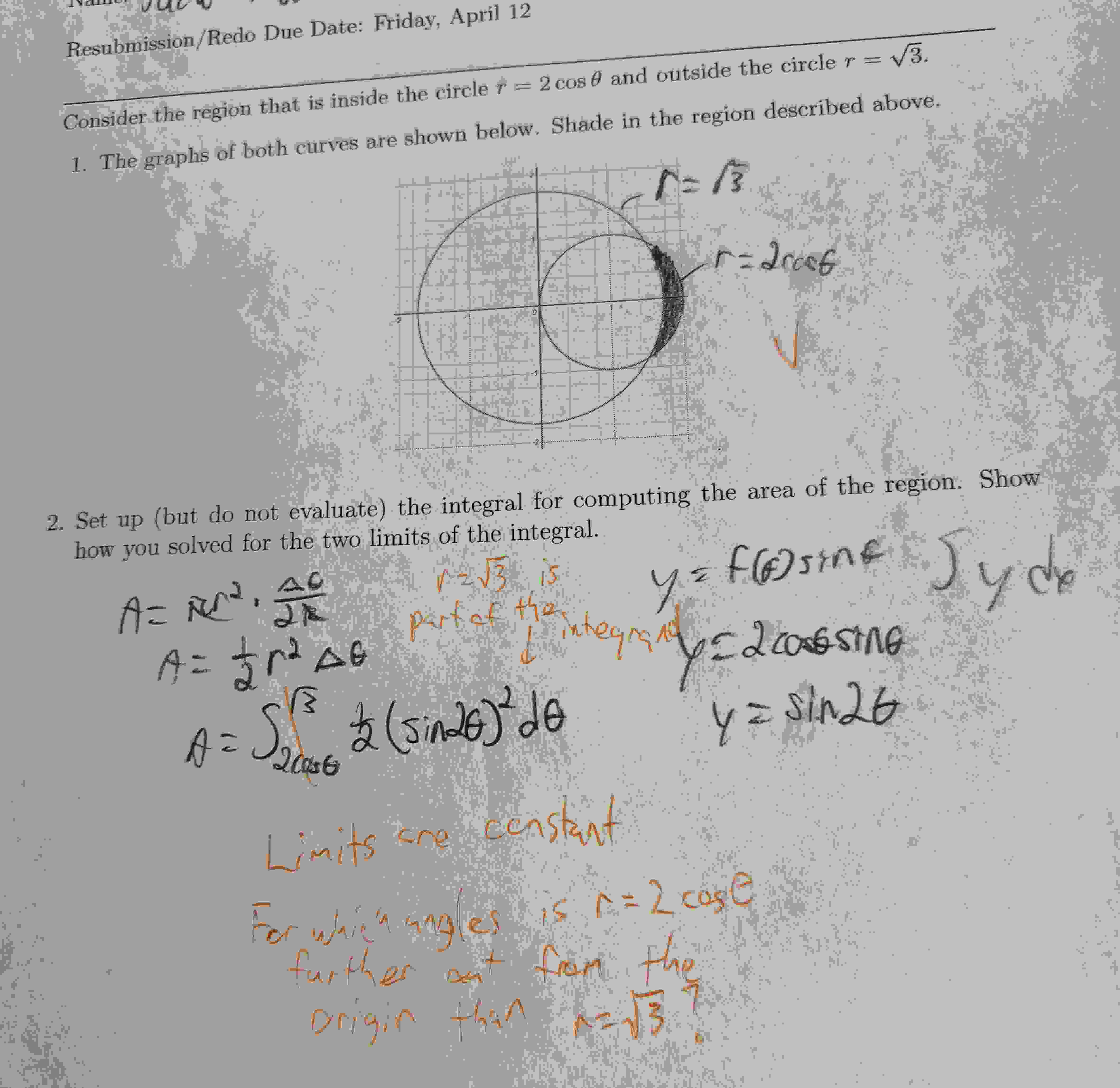 Solved Consider the region inside the circle r=2cos(theta) | Chegg.com