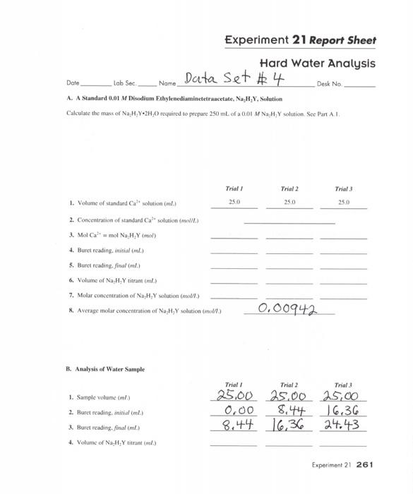 Solved Experiment 21 Report Sheet Hard Water Analysis Data | Chegg.com