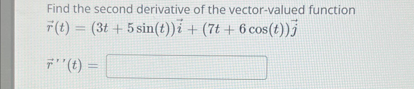 Solved Find the second derivative of the vector-valued | Chegg.com
