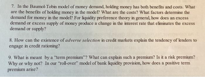 Solved 7. In the Baumol-Tobin model of money demand, holding | Chegg.com