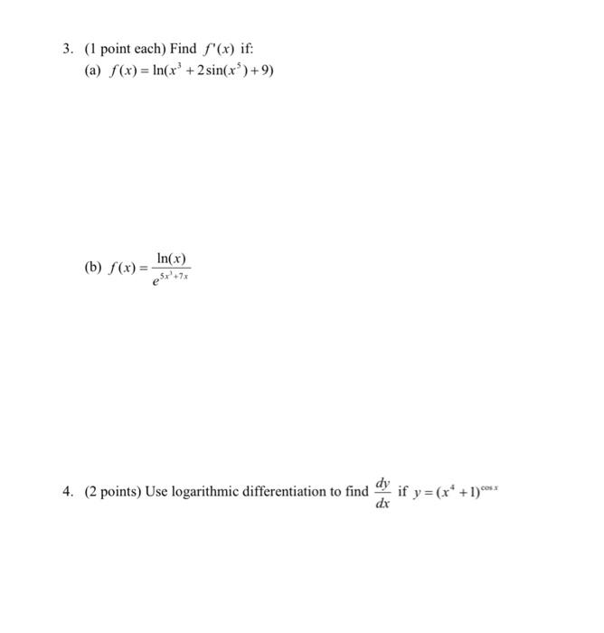 Solved 3. (1 point each) Find f′(x) if: (a) | Chegg.com