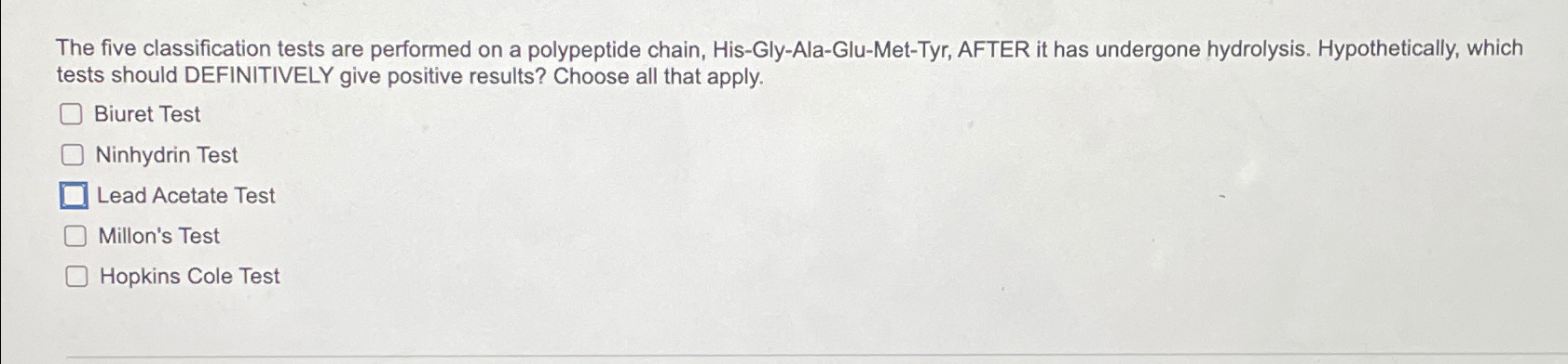 Solved The five classification tests are performed on a | Chegg.com