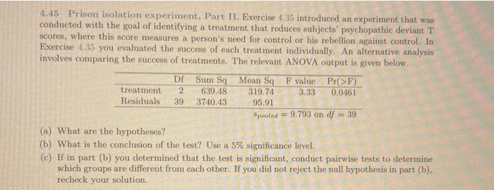 Solved 4.45 Prison isolation experiment, Part II. Exercise | Chegg.com