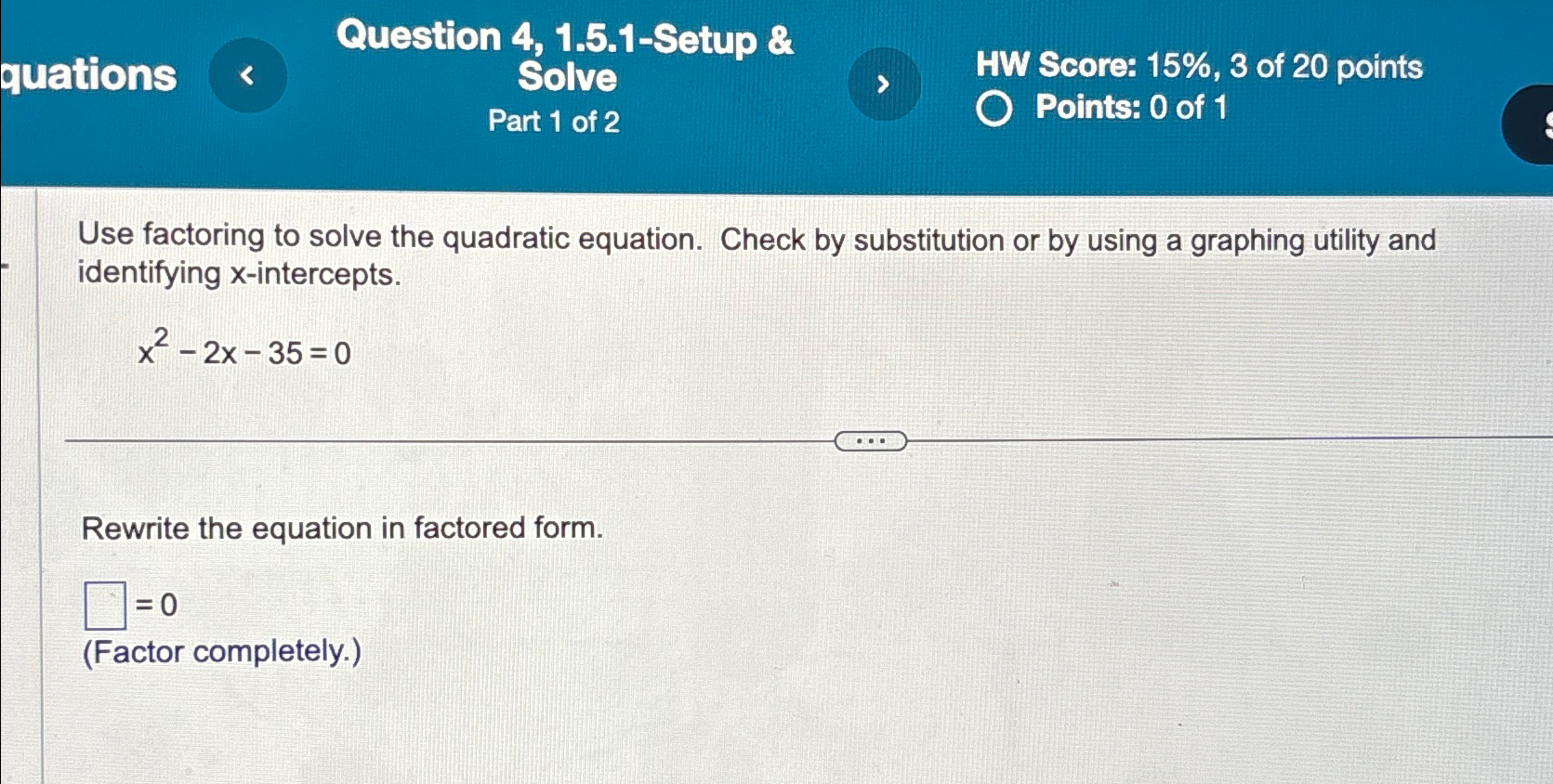Solved Question 4, 1.5.1-Setup &SolveHW Score: 15%,3 ﻿of 20 | Chegg.com