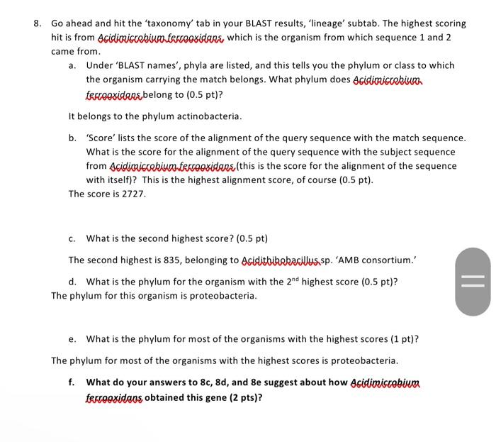 Solved 1.Go ahead and hit the ‘taxonomy’ tab in your BLAST | Chegg.com