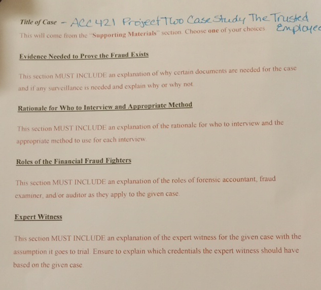 Solved Title of Case - ﻿ACC 421 ﻿Project Two Case Study The | Chegg.com