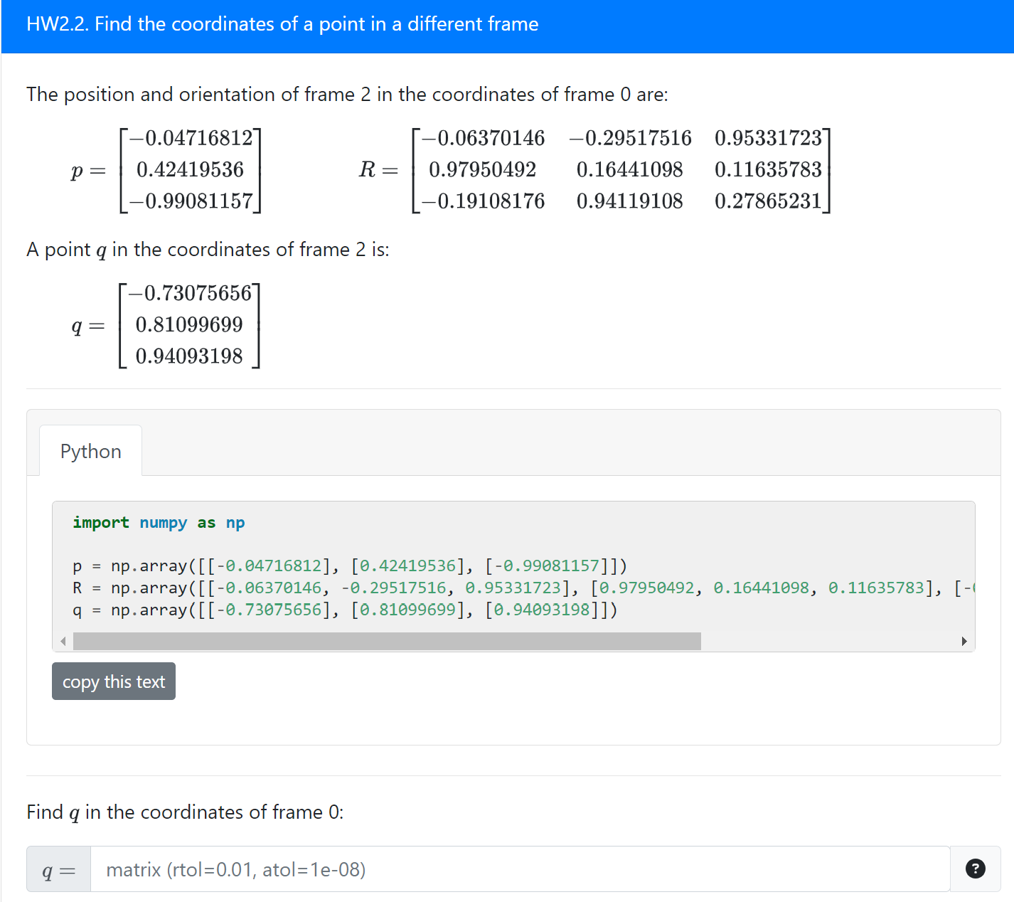 Solved HW2.2. ﻿Find the coordinates of a point in a | Chegg.com