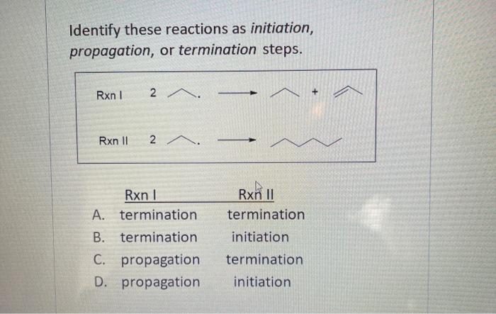 Solved Identify these reactions as initiation, propagation, | Chegg.com