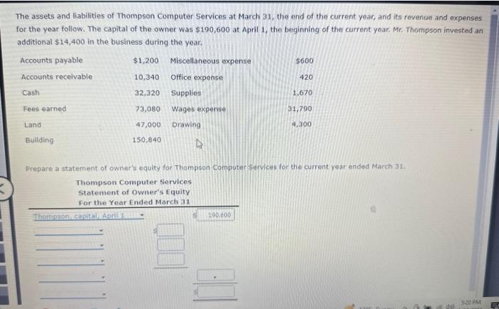 Solved The assets and liabilities of Thompson Computer | Chegg.com