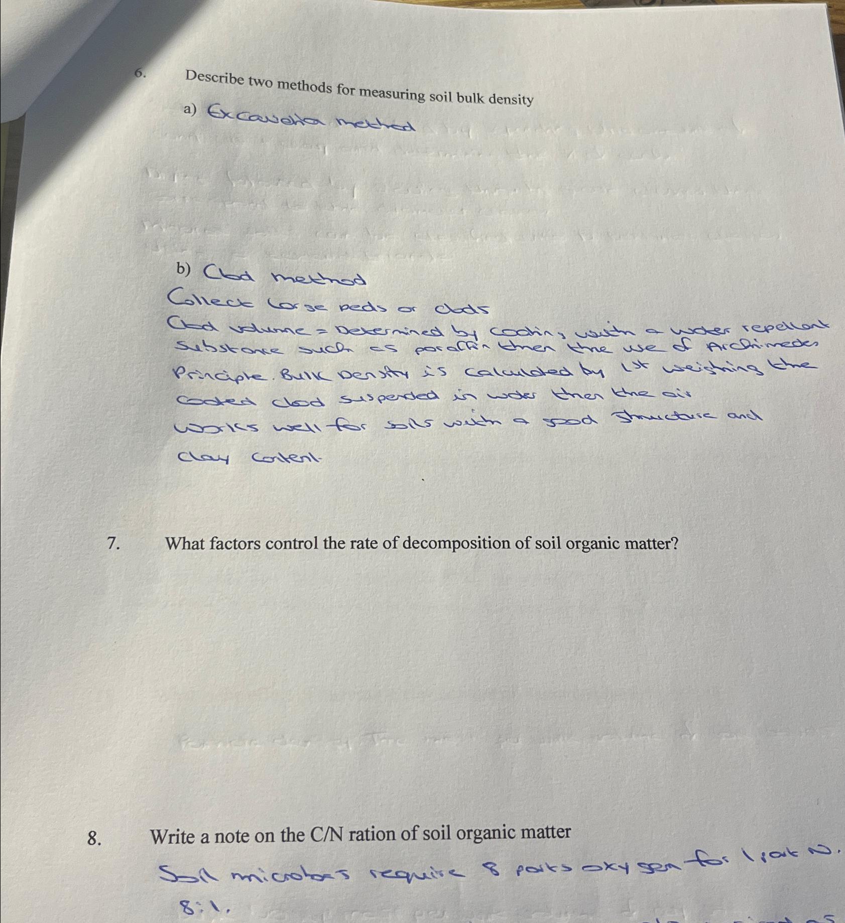 Solved Describe two methods for measuring soil bulk | Chegg.com