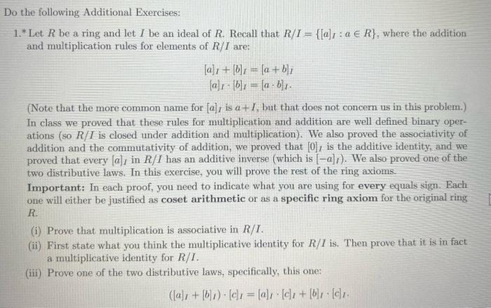 Solved Do the following Additional Exercises: 1. * Let R be | Chegg.com