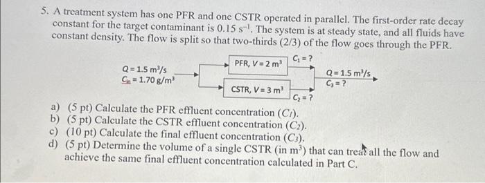 Solved 5. A treatment system has one PFR and one CSTR | Chegg.com