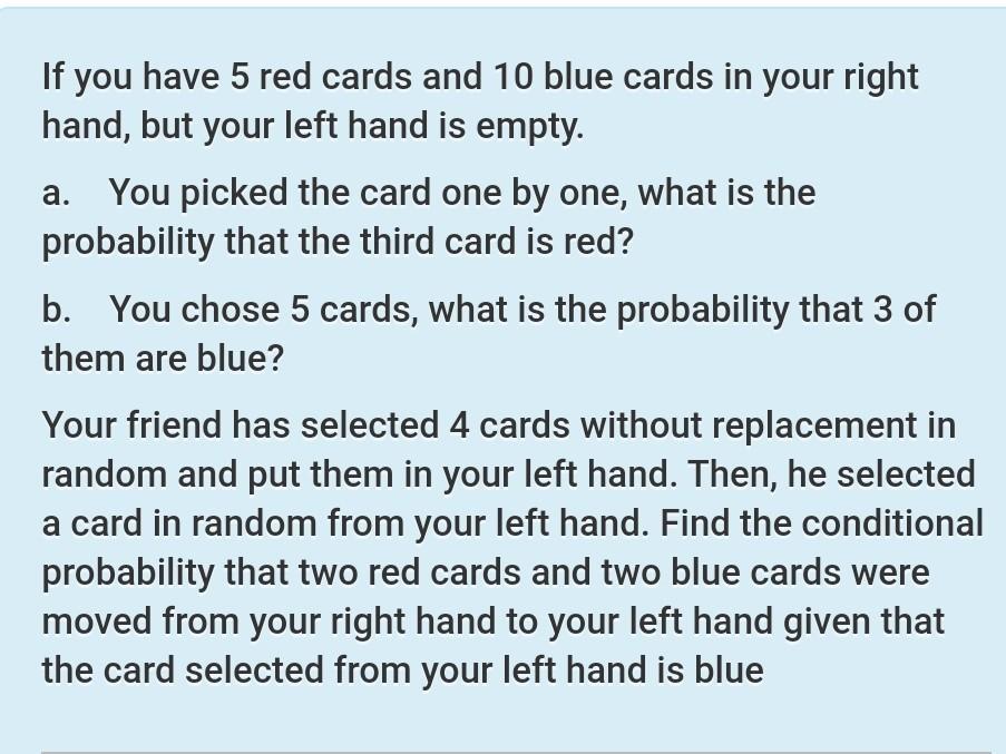 Solved a. If you have 5 red cards and 10 blue cards in your | Chegg.com