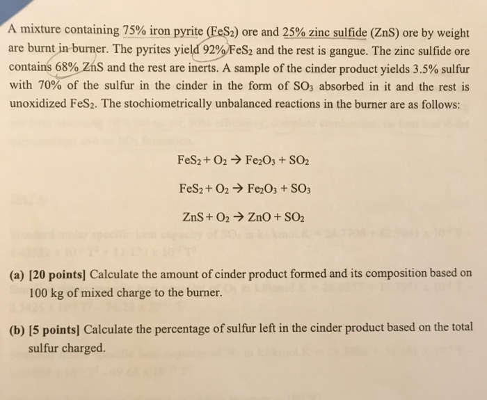 A mixture containing 75% iron pyrite (FeS2) ore and | Chegg.com