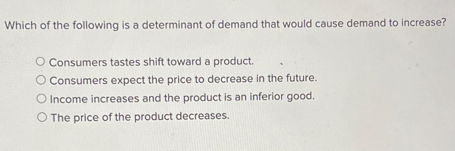 Solved Which of the following is a determinant of demand | Chegg.com