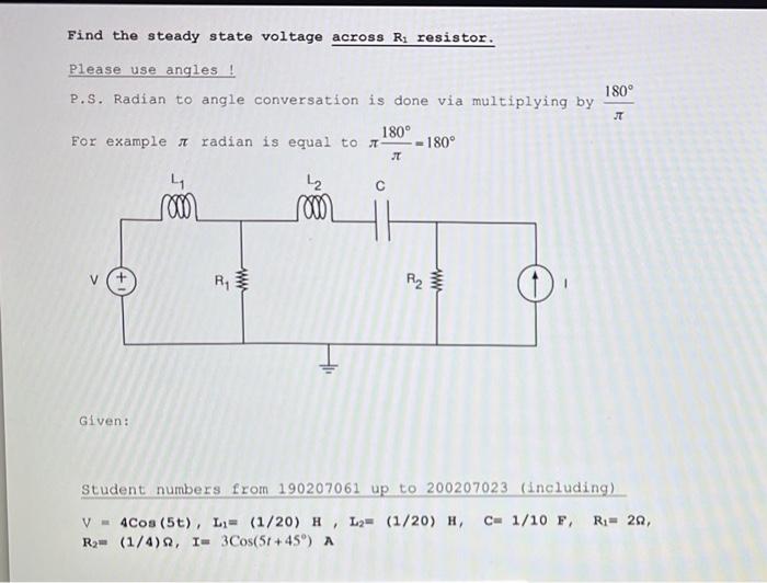 Solved Find the steady state voltage across R1 resistor. | Chegg.com