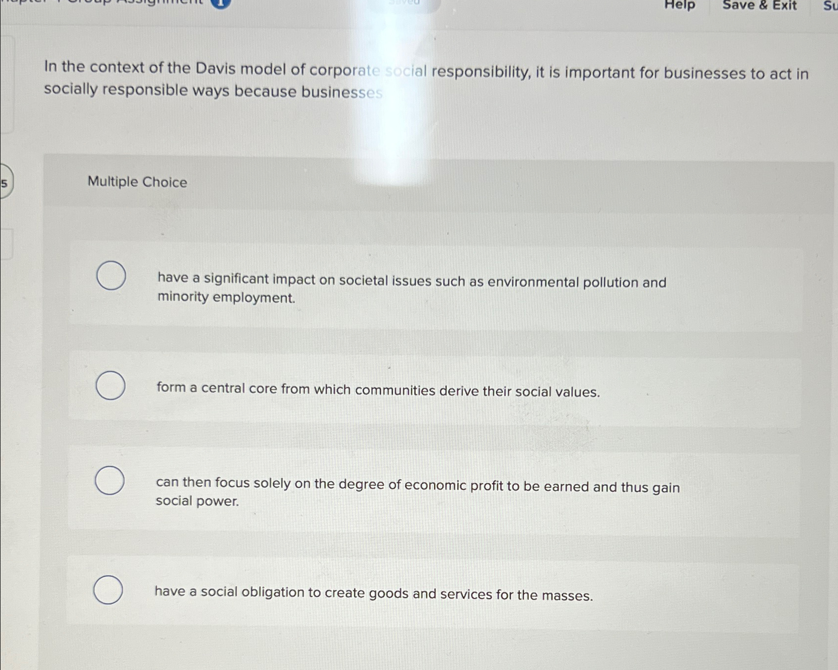 Solved In the context of the Davis model of corporate social | Chegg.com