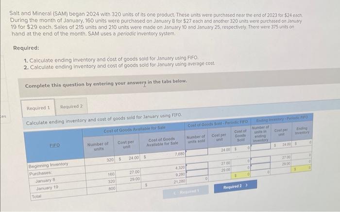 Solved During the month of Januan 2024 with 320 units of its | Chegg.com