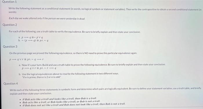 Solved Write the following statement as a conditional | Chegg.com