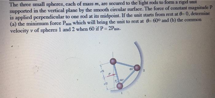 Solved The three small spheres, each of mass m, are secured | Chegg.com