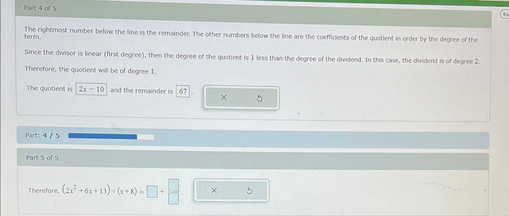 Solved Part 4 ﻿of 5The rightmost number below the line is | Chegg.com