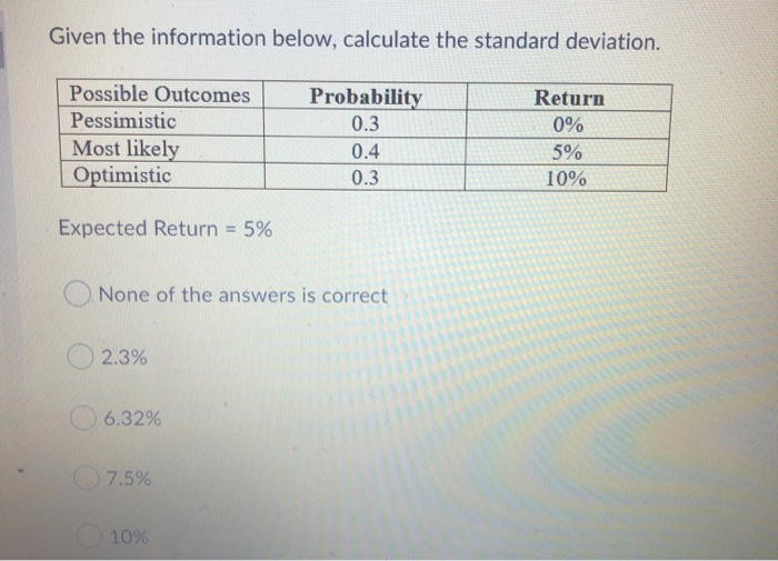 Solved Given the information below, calculate the standard | Chegg.com