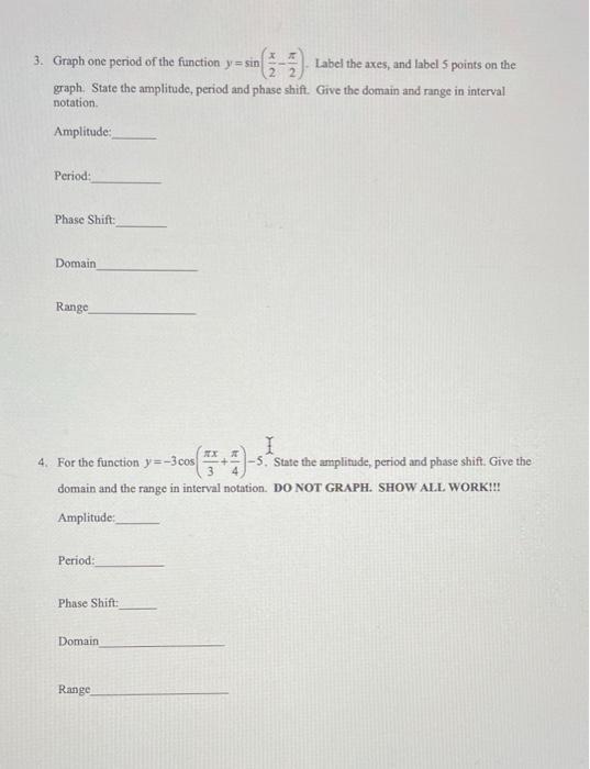 Solved 1. Graph one period of the function y=2sin(3x+π). | Chegg.com