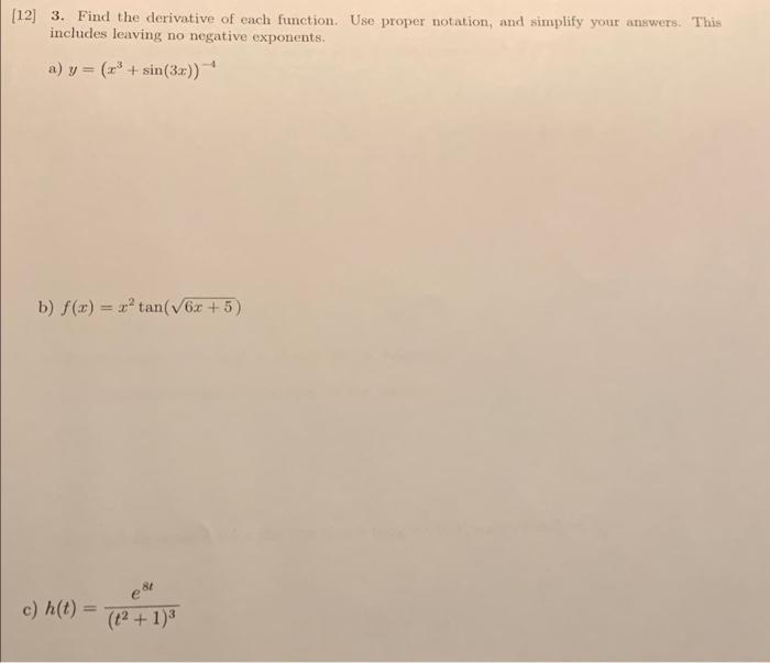 Solved 2] 3. Find the derivative of each function. Use | Chegg.com