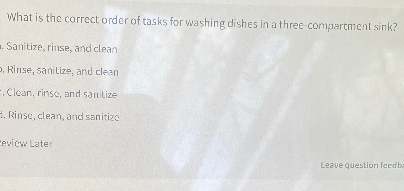 Solved What is the correct order of tasks for washing dishes | Chegg.com