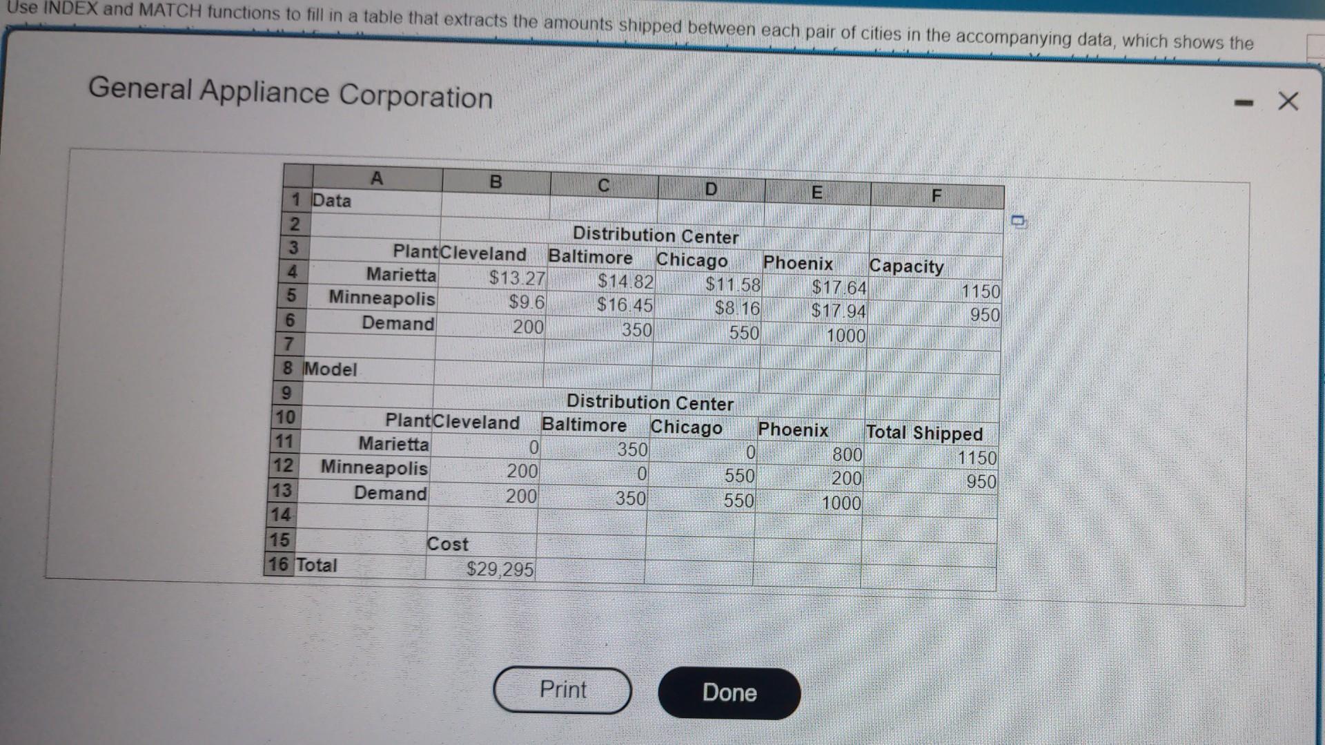 Solved Use INDEX and MATCH functions to fill in a table that | Chegg.com