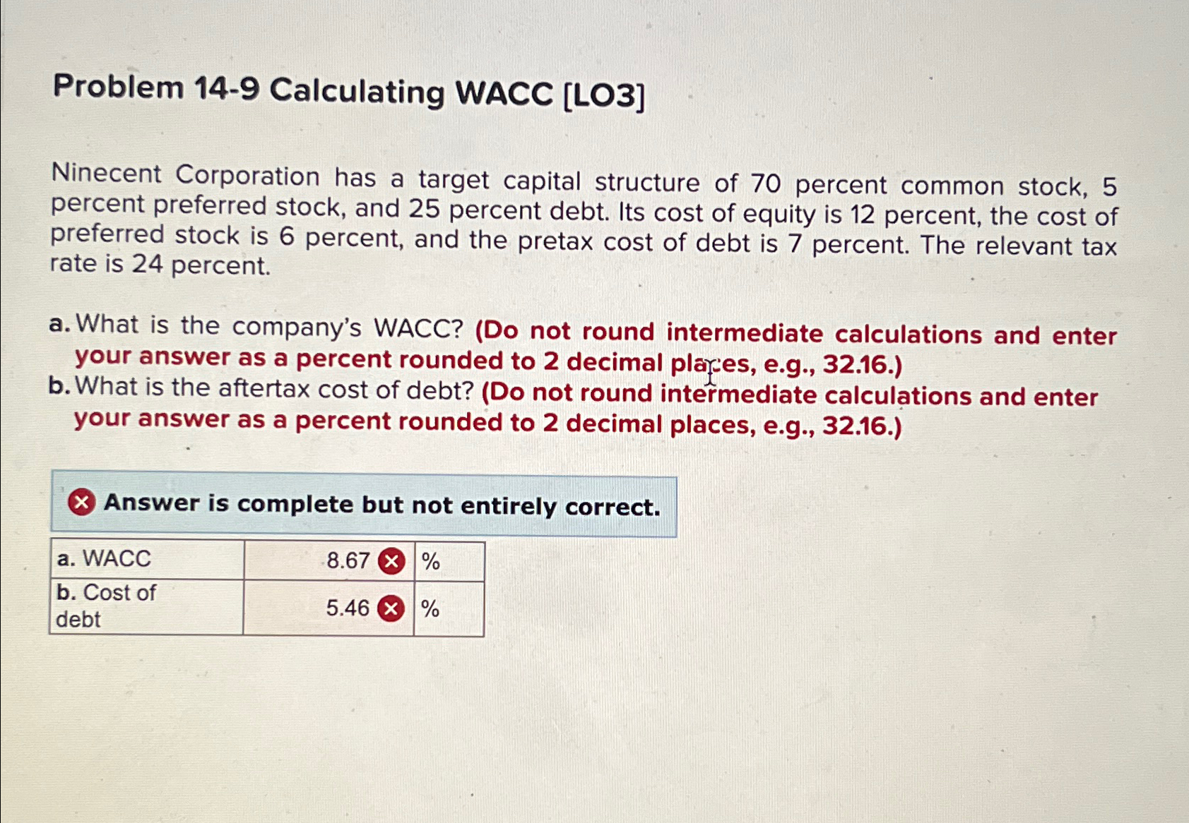 Problem 14-9 ﻿Calculating WACC [LO3]Ninecent | Chegg.com