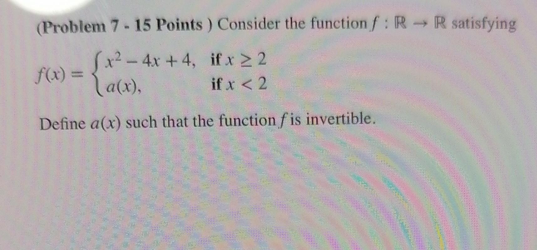Solved (Problem 7 - 15 Points ) Consider the function f:R→R | Chegg.com