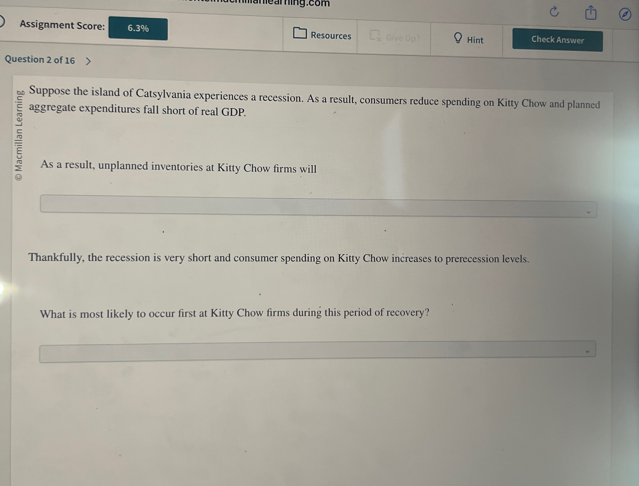 Solved Assignment Score:ResourcesHintQuestion 2 ﻿of | Chegg.com