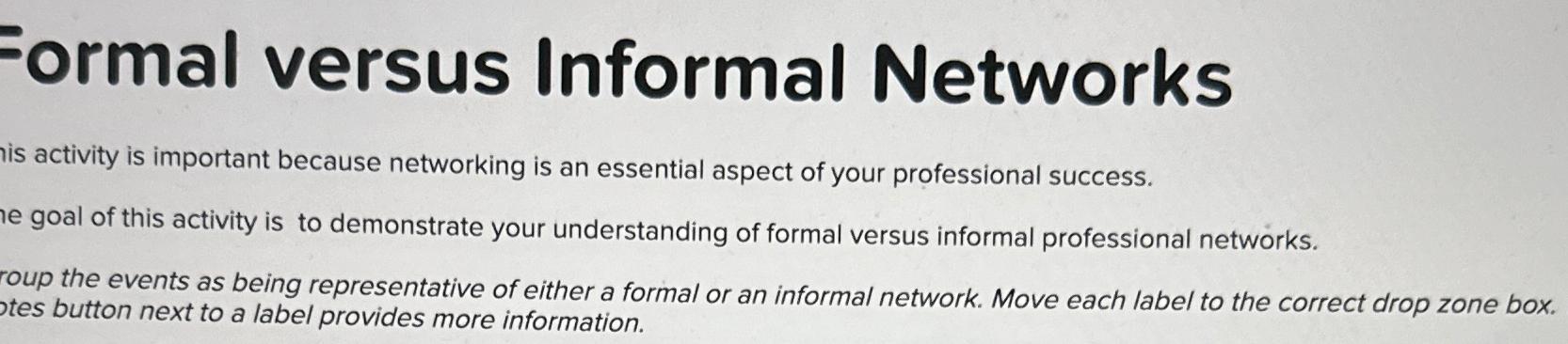 Solved ormal versus Informal Networkshis activity is | Chegg.com