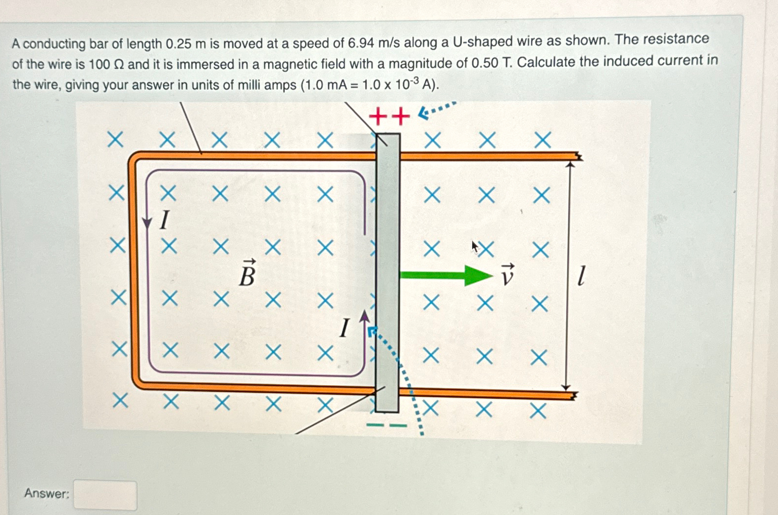 Solved A conducting bar of length 0.25m ﻿is moved at a speed | Chegg.com