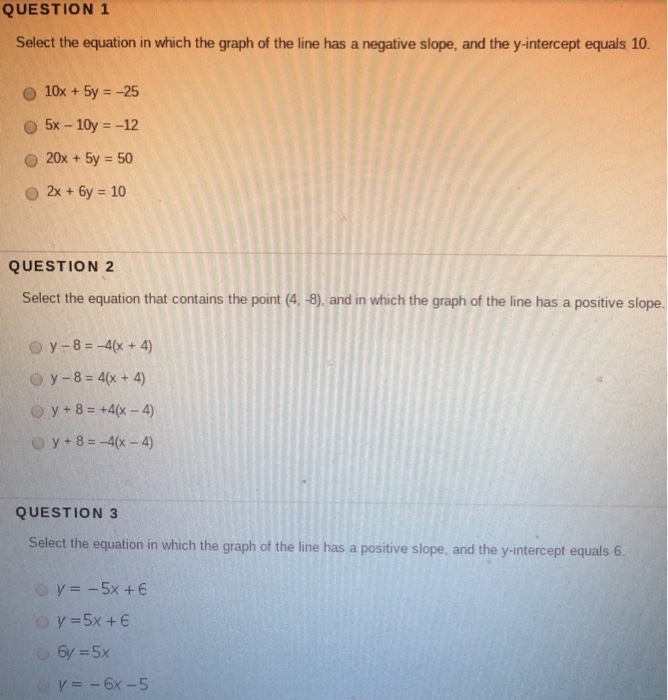 Solved QUESTION 1 Select the equation in which the graph of | Chegg.com