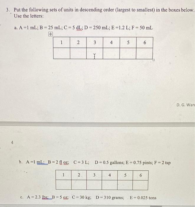 Solved 3. Put the following sets of units in descending | Chegg.com