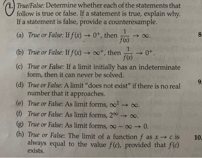 Solved → . 8 FO True/False: Determine whether each of the | Chegg.com